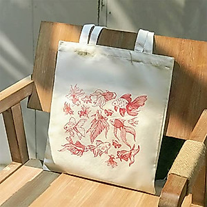 THEYGE Goldfish Canvas Tote Bag Aesthetic Cotton Canvas Bag for Women Girls Gift Cute Fish Tote Bag Book School Shopping Shoulder Bag Beach Bag