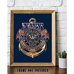 United States Navy-Gold Anchor Crest- 8 x 10"- Naval Wall Art Prints- Ready To Frame-"The Sea is Ours" -Replica Poster Prints. Home-Office-Military Decor. Beautiful Crest-Emblem to Show Navy Pride!