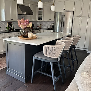 PURPLE LEAF Outdoor Counter Height Stools Set of 2 Patio All-Weather Rattan Bar Chairs Modern Aluminum Cushioned Barstools with Back for Balcony Garden Kitchen Indoor, Grey