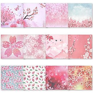 Origami 6x6 Paper Kit 50 Sheets 12 Vivid Colors Double Sided Printed Traditional Patterns Square for Arts Crafts Projects, Japanese Sakura Chiyo