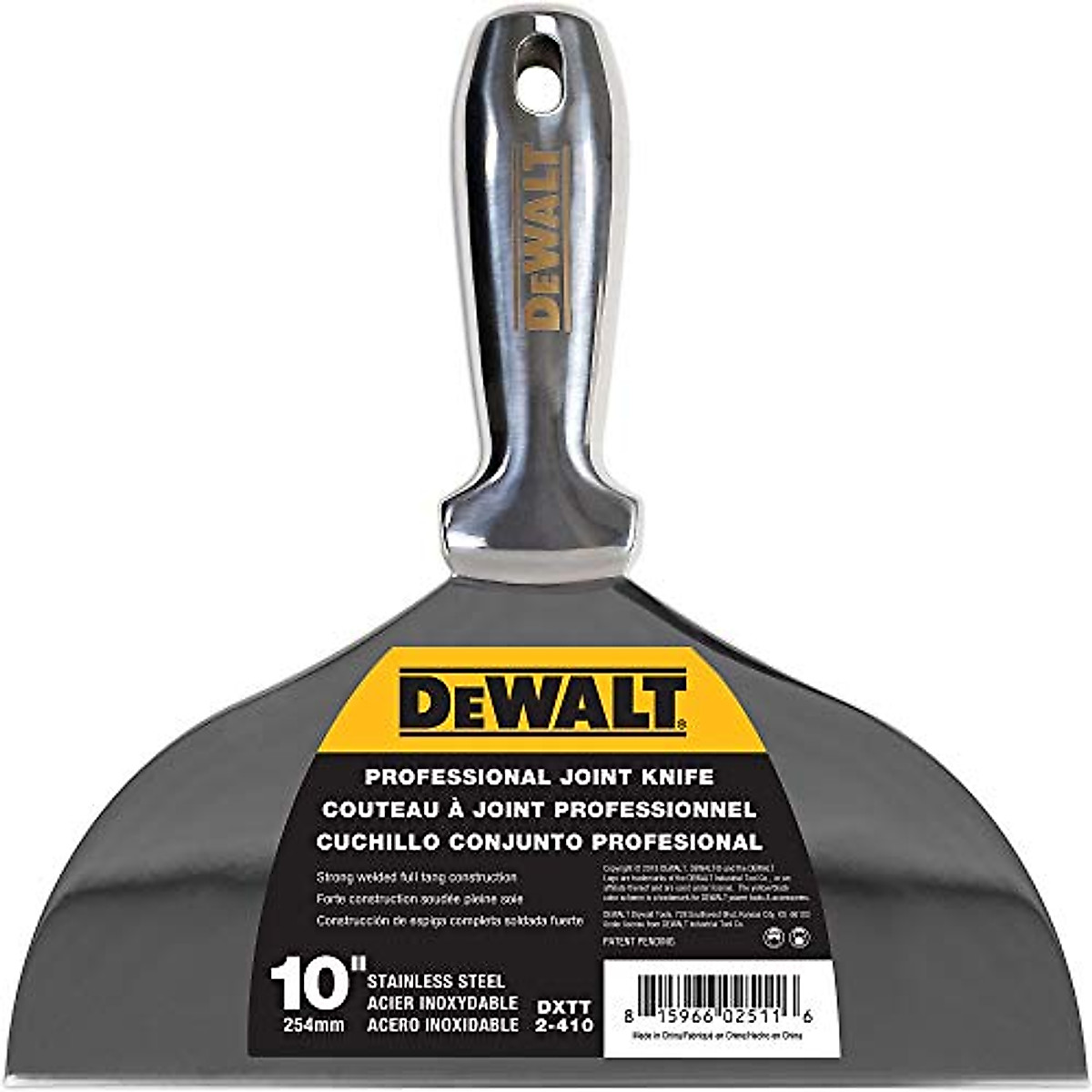 DEWALT 10" All Stainless Steel Joint Knife | One-Piece Premium Polished Metal Putty Blade | 2-410