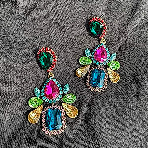 ASTRUE Bridal Rhinestone Teardrop Dangle Earrings,Multicolor Crystal Wedding Chandelier Earrings for Women in Pageant Party Valentine's Days Jewelry Accessory