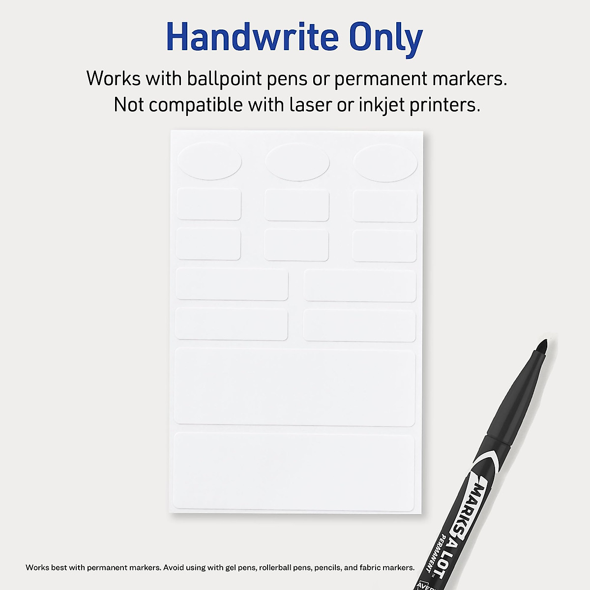 Avery No-Iron Kids Clothing Labels, Washer & Dryer Safe, Writable Fabric Labels, 45 Daycare Labels, 1 Pack (40700), White