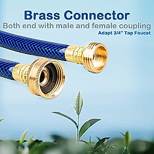 FangFarm ½" Outdoor Garden Hose with Shut-off Valve for Lawns, Flexible Water Hose, Durable and Leakproof, Solid Brass GHT Connector (5FT, Blue)