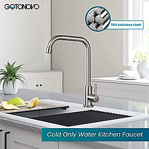 304 Stainless Steel Cold Water Kitchen Faucet Commercial Tap 90 Degree Bar Faucet Single Lever Brushed Nickel Modern Saving Water