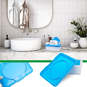 DOERDO 2PCS Baby Wipe Dispenser with Lid Tissue Case Tissue Storage Box Keeps Baby Wipes Fresh and Safe Napkin Storage Box (Blue)