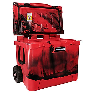 Frosted Frog 60 Quart Ice Chest Heavy Duty High Performance Roto-Molded Commercial Grade Insulated Cooler with Telescoping Handle and Wheels (Red Camo)