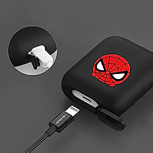Surmoler for Airpods 1&2 Case Earphone Accessories Protective Silicone Case Cover with Free Keychain for Airpods 1&2 Charging Case（red and Black）