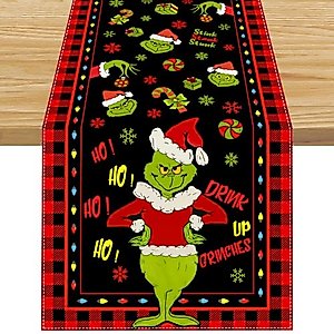 Linen Red Christmas Table Runner Merry Christmas Tablecloth Christmas Xmas Buffalo Plaid Check Winter Holiday Home Kitchen Dining Room 13x72 Inch