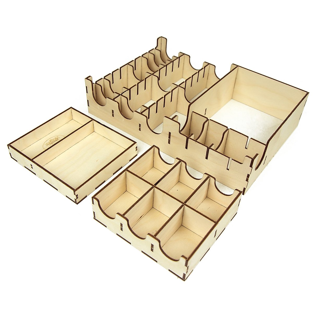 The Broken Token Board Game Organizer - Carcassonne Compatible Wood Storage Box with Multiple Trays, Rows and Dividers