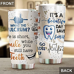 MEDROC Stainless Steel 20oz Straw Lid Tumbler - Funny Dental Hygiene Gifts For Women Men, National Dental Hygienists Week Gifts For Coworker Drinking Coffee Cups (DH01)