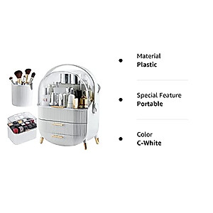 CANITORON Makeup Storage Organizer,Cosmetics Display Case with Brush,Lipstick Organizer and Transparent Cover,SkinCare Organizers for Bathroom Countertop,Bedroom Vanity Desk and Travel -T3 White.