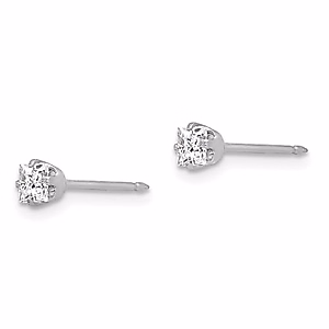 14K White Gold 3mm Square Cubic Zirconia CZ Stud Earrings