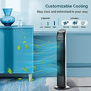 Dr. Prepare 33 Inch Oscillating Tower Fan with Remote, 70° Oscillating Fan, 3 Speeds and Wind Modes, Quiet Cooling, 12H Timer, Portable Bladeless Standing Fan for Bedroom Home Office