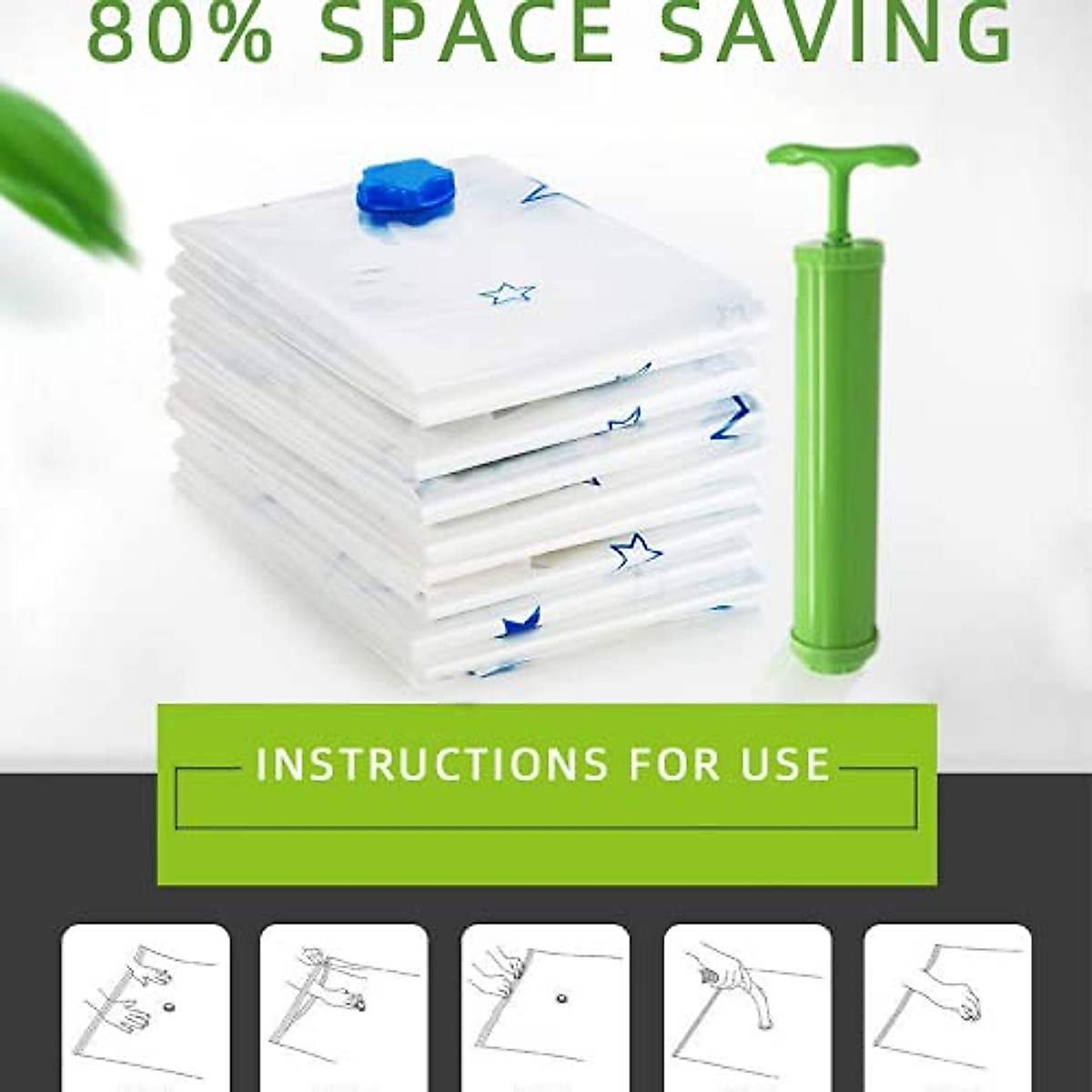 Rimsa-llc Universal Vacuum Sealed Compression Storage Bags-set of 10 (5 pcs 70x100cm ,5pcs 60x80cm) with Hand Pump Space Saver for Bedding, Pillows, Towel, Blanket and Clothes