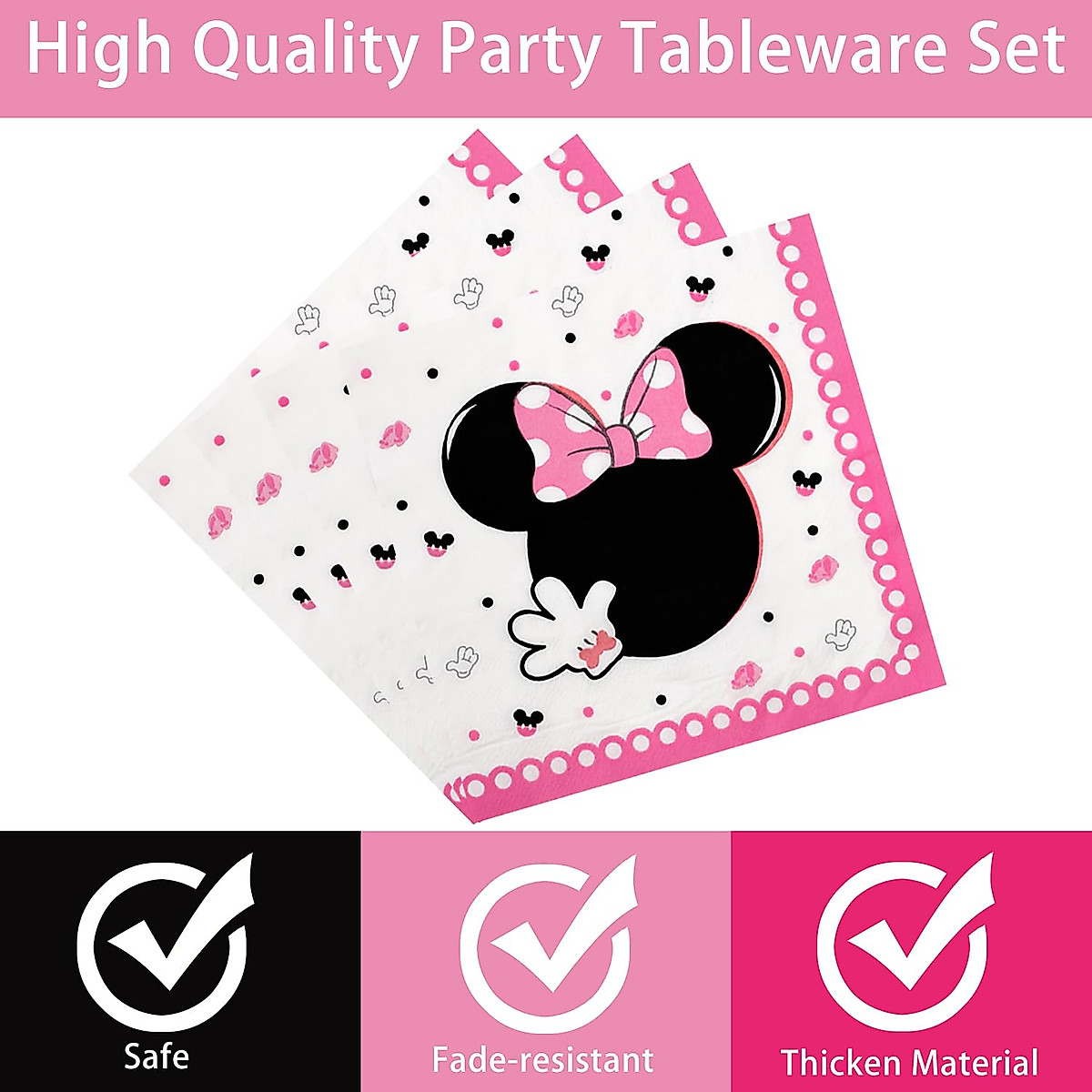 Mouse Birthday Party Supplies-96pcs Twodles Birthday Decorations girl Mouse Party Favors Pink Mouse Plates and Napkins Forks for Minnie Mouse Themed 2nd Birthday Party Decoration supplies