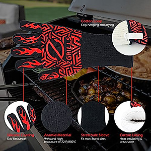 Z GRILLS BBQ Grill Gloves 1472℉ Oven Gloves Heat Resistant Barbecue Silicone Heat Resistant Mitts Smoking Cooking, Universal Size for Barbecue, Baking, Frying, Welding, Cutting