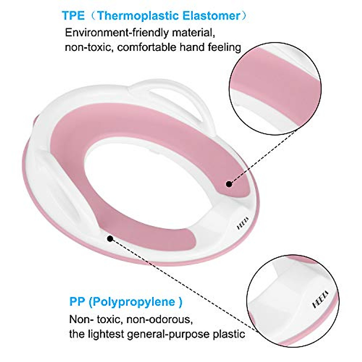 HEETA Potty Training Seat for Boys Girls Kids Toddler, Non Slip Potty Training Toilet with Handle, Easy Clean (Pink)