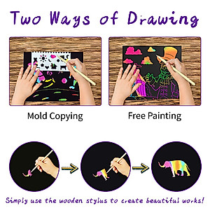 crelloci Scratch Paper Art Set for Kids, Rainbow Scratch Off Craft Kit for Girl Boy, Magic Gift Pad Sheet with Mask Stencil Ornaments, DIY Drawing Supply for Birthday Party Favor Christmas