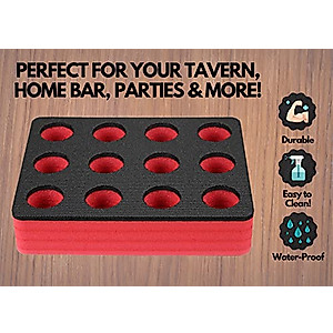 Polar Whale Shot Glass Holder Organizer Modern Tray for Home Kitchen Bar or Club Party Durable Red and Black Durable Foam Serving Rack 10 Inches Wide Holds 12 Shots