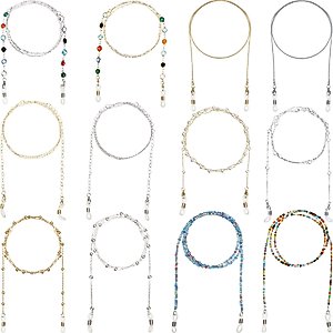 Weewooday 12 Pieces Eyeglasses Chains Beaded Sunglasses Strap Holder Elegant Necklace Holder Chain for Women(Gold, Silver)
