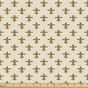 Ambesonne Retro Fabric by The Yard, Fleur-de-lis Flower of The Lily Design Traditional Repetitive Pattern, Decorative Fabric for Upholstery and Home Accents, 1 Yard, Cream Gold