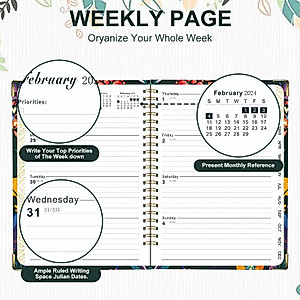 2024 Planner Weekly and Monthly, 2024 Planner 6.2" x 8.5", Academic Planner 2024,Planner Notebook with Tabs and Stickers,Twin-wire Binding,Inner Pocket, Calendar Planner Jan. 2024 - Dec. 2024 (1 Pack)