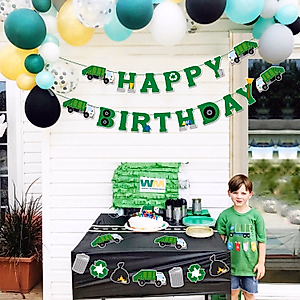 Bessmoso Garbage Truck Birthday Banner Trash Truck Party Supplies Waste Management Recycling Decorations Set of 3