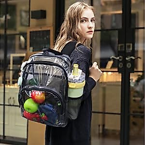 KUI WAN Clear Backpack Heavy Duty,Large Clear Bag PVC Transparent Bag for Stadium,School,Black