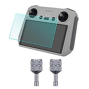 Pack x 2: Mini 3 Pro Drone Controller Silver Stick Replacement & Glass Screen Protector for DJI mini 3Pro Smart Controller/RC,9H Hardness Anti-Scratch Tempered Glass.