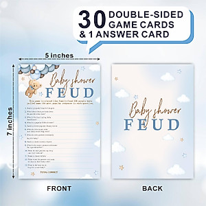 30 Baby Shower Feud Game - 5"X7" Bear & Balloons Double-Sided Fill In Game Cards & 1 Answer Cards, Gender Reveal Party & Activity For Boys And Girls - Baby Shower Party Favors & Decorations - A08