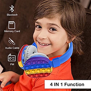 Acuvar Wireless or Wired Bluetooth 5.2 Rechargeable Over The Ear Headphones with Silicone Fidget Pop Bubbles Microphone, Powerful Surround Stereo Bass and Passive Noise Cancelling (Blue)