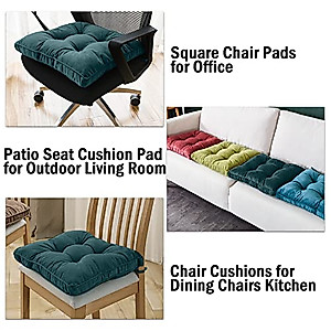 Tiita Square Chair Pads and Cushions Outdoor Floor Pillow 18x18 Inch Seat Pad with Ties for Office Dining Room Adults Garden Set of 2, Dark Greeen