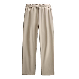 OYOANGLE Men's Fold Pleated Straight Wide Leg Suit Pants Business Casual Pants with Pocket Khaki Large