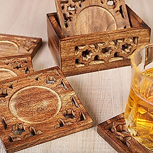 Rusticity Drink Coasters with Holder | Wood Coasters Set of 6 for Tabletop Protection, Suitable for Kinds of Cups, Rustic Coasters for Wooden Table, Cool Home Decor, 4.8x4 in