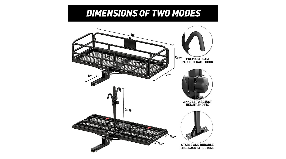 Wildroad Hitch Cargo Carrier & Bike Rack – 500 lbs Capacity