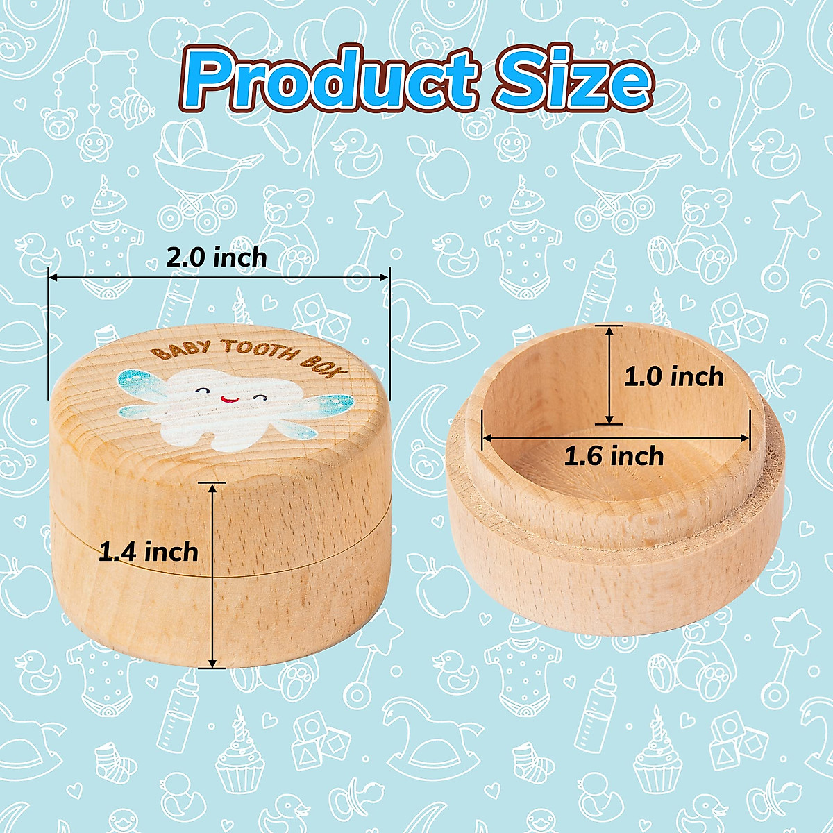 2Pcs Baby Keepsake Box for First Tooth and Curl, Wooden Tooth Fairy Box to Place Under Pillow Cute Lost Tooth First Haircut Keepsake Holder Baby Toddler Teeth Case for Baby Shower Birthday Gift