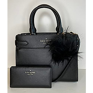 Kate Spade New York Staci MD Satchel bundled with matching Slim Bifold Wallet and Fur Pom (Black)