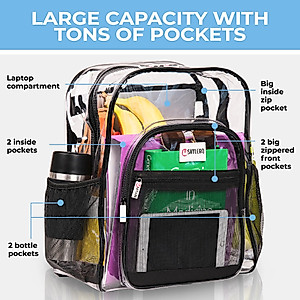 SHYLERO Clear Backpack For Work XL - Heavy Duty School Bookbag has TSA Lock, 2-WAY Zip, Transparent PVC - H18''xW14''xD8