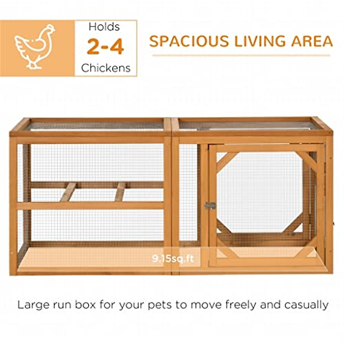 ZSEDP 55" Wooden Chicken Cages, Large Chicken Run with Combinable Design, Poultry Pen, Orange