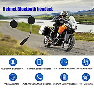 EJEAS E1+ Motorcycle Helmet Bluetooth 5.1 Headset, Hands-Free Motorcycle Bluetooth Communication System Headset with CVC Noise Reduction Function/3D Sound Effect/Automatic Answering