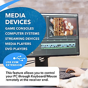 OREI 4K USB 2.0 HDMI Extender Over LAN HDBaseT PoC Single CAT5e/CAT6A/CAT7 Cable 4K @ 60Hz - Up to 400 Ft 4:4:4 - KVM Webcam Remote Keyboard Mouse USB Control - Digital Full HD (4K USB 2.0)