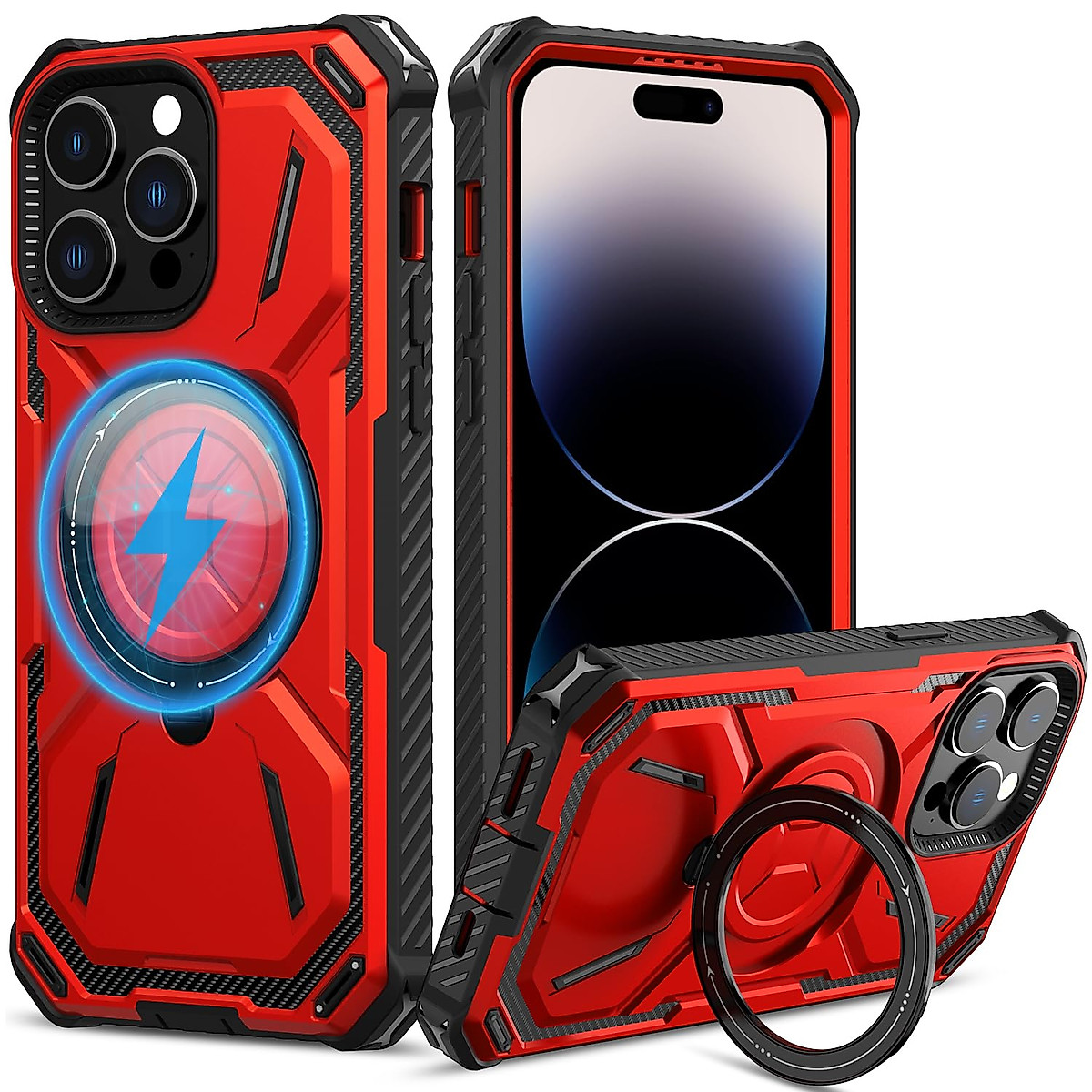 MMHUO 360°Rotatable Magnetic Ring for iPhone 14 Pro Max Case with Invisible Stand,[Compatible with MagSafe] Military Grade Drop Tested Heavy Duty Protective Case for iPhone 14 Pro Max,Red