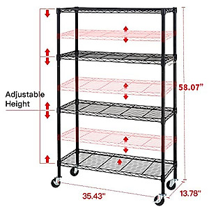 SINGAYE 4 Tier Adjustable Shelf,Heavy Duty Shelving Unit 1400Lbs Capacity with Wheels 350lbs Per Shelf Garage Shelf 36" Wx14 Dx57 H,Black