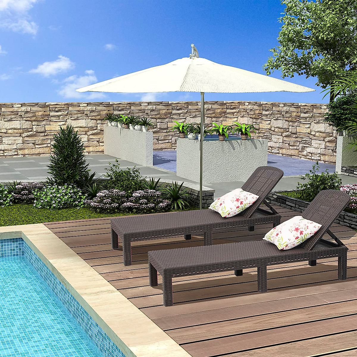 Outraveler Outdoor Chaise Lounge Chair for Pool, Patio Bench Waterproof Sunbed,Mocha