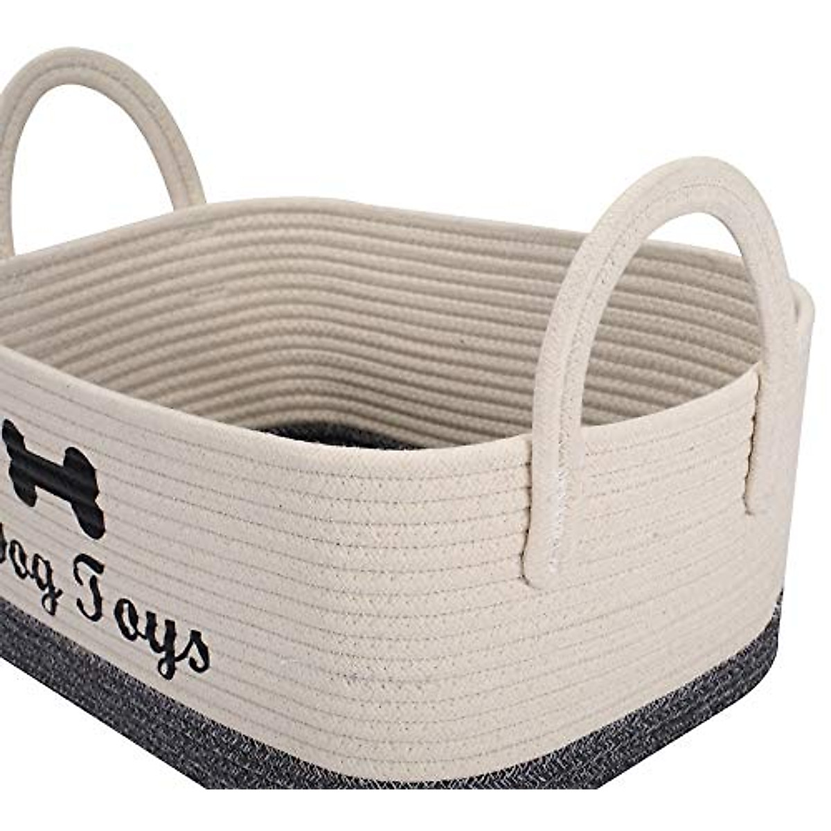 Brabtod Cotton Rope Basket | Cotton Dog Toy Basket Storage,Storage bin with Long Handle for Toys Blanket in Living Room, Baby Nursery-Beige/Dark Mixgray