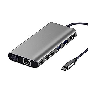 XUNMAIFHB Portable Docking Station,Type-c Expansion Dock to hdmi+VGA+ Network Port 8-Port hub PD + HDMI + VGA + Audio + USB3.0 2 + SD + RJ45 Fast Transmission