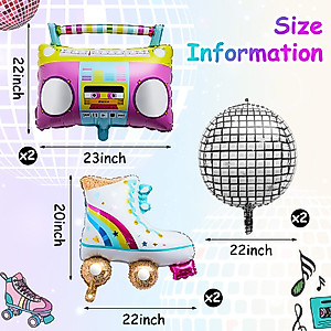 6 Pieces Roller Skate Balloon Boom Box 80s 90s 22 Inch Disco Foil Balloons 80s 90s Rainbow Retro Party Balloon for Party Decorations Wedding Anniversary Hip Hop Theme Party Supplies (Ball Style)
