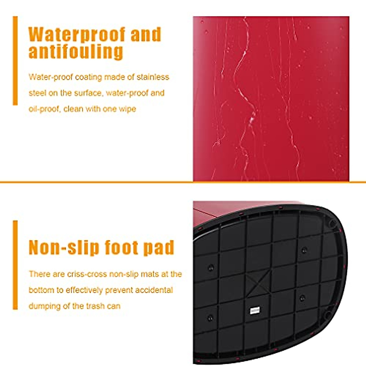 HHS Trash Can Garbage Can Stainless Steel 13 Gallon Trash Can with Lid Touchless Metal Kitchen Trash can Wastebasket for Bathroom, Bedroom, Kitchen and Office (5 Liter) Red…