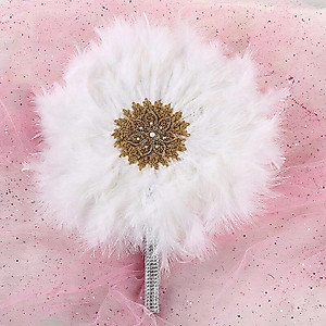 1PC Turkey Feather Hand Fan with Stones Feathers One-Sided Fan African For Dance Wedding Decoration